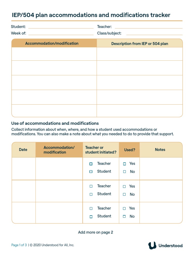 IEP/504 Plan Accommodations and Modifications Tracker | PDF ...