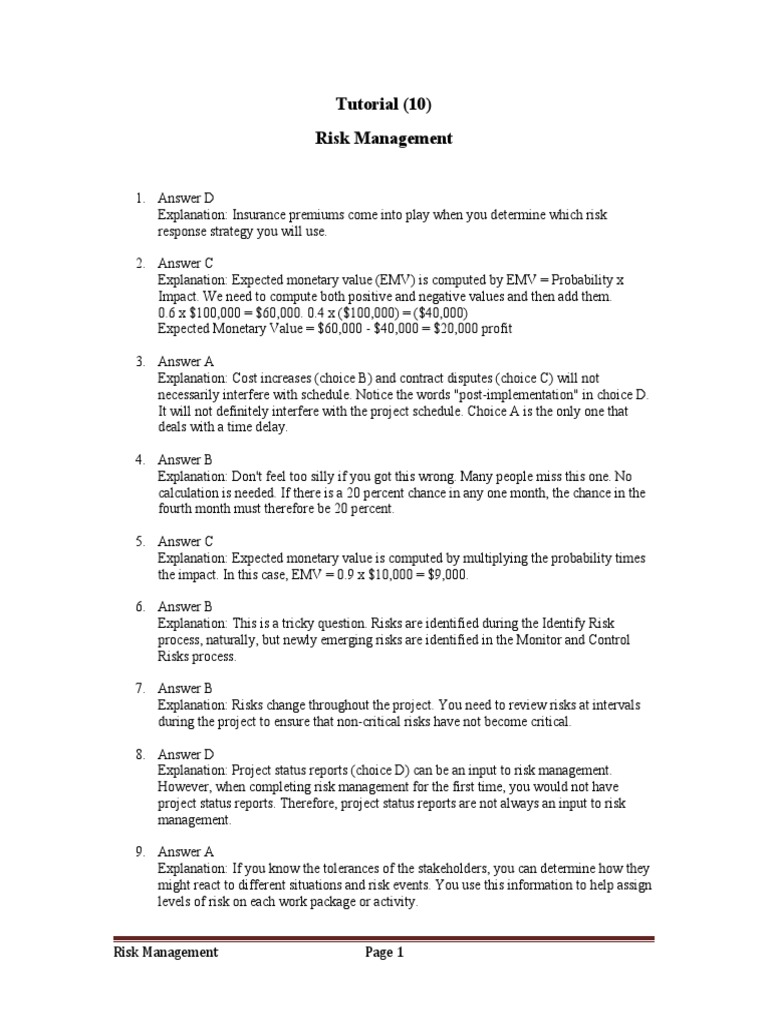 Risk Management - Answers | PDF | Risk | Risk Management