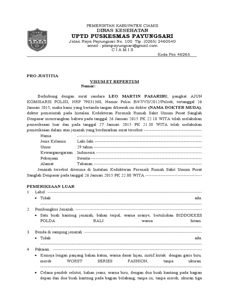 Contoh Visum Jenazah | PDF