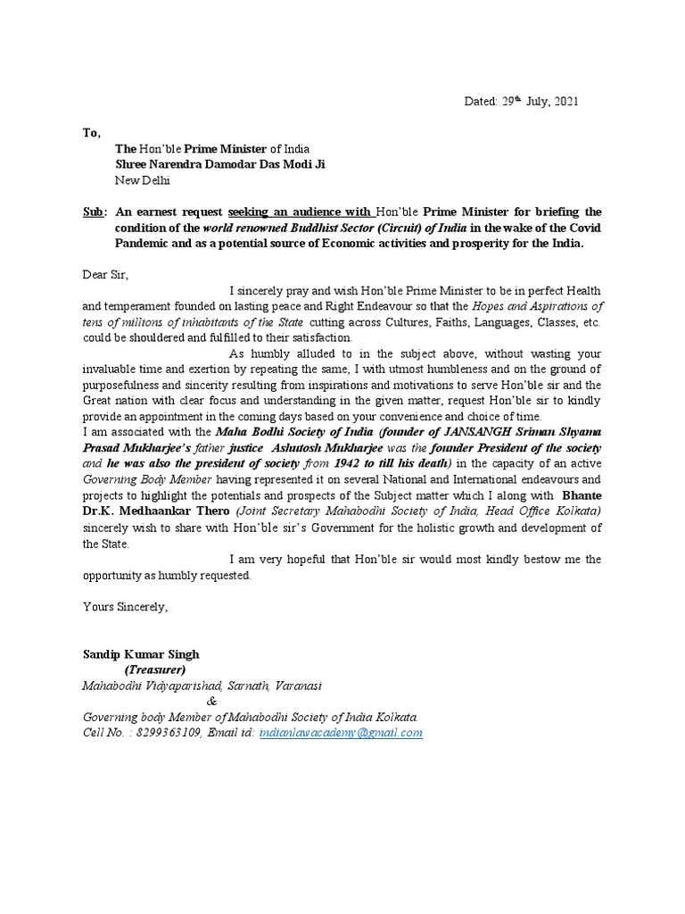 Letter To Prime Minister | PDF