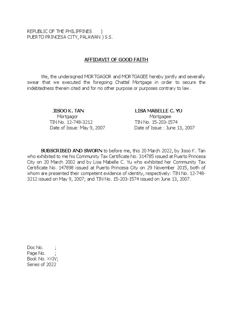 Awat - Affidavit of Good Faith | PDF