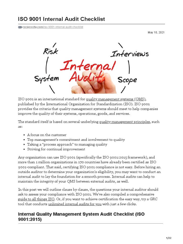 ISO 9001 Internal Audit Checklist | PDF | Quality Management System ...