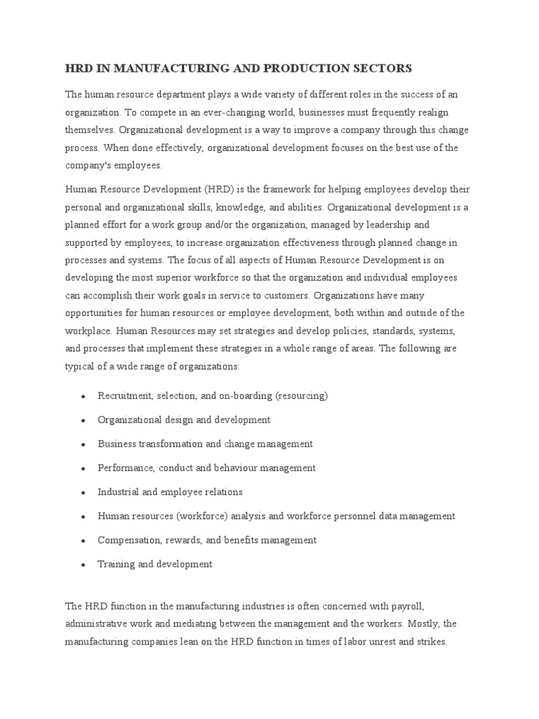 HRD in Manufacturing and Production Sectors | PDF | Human Resource ...