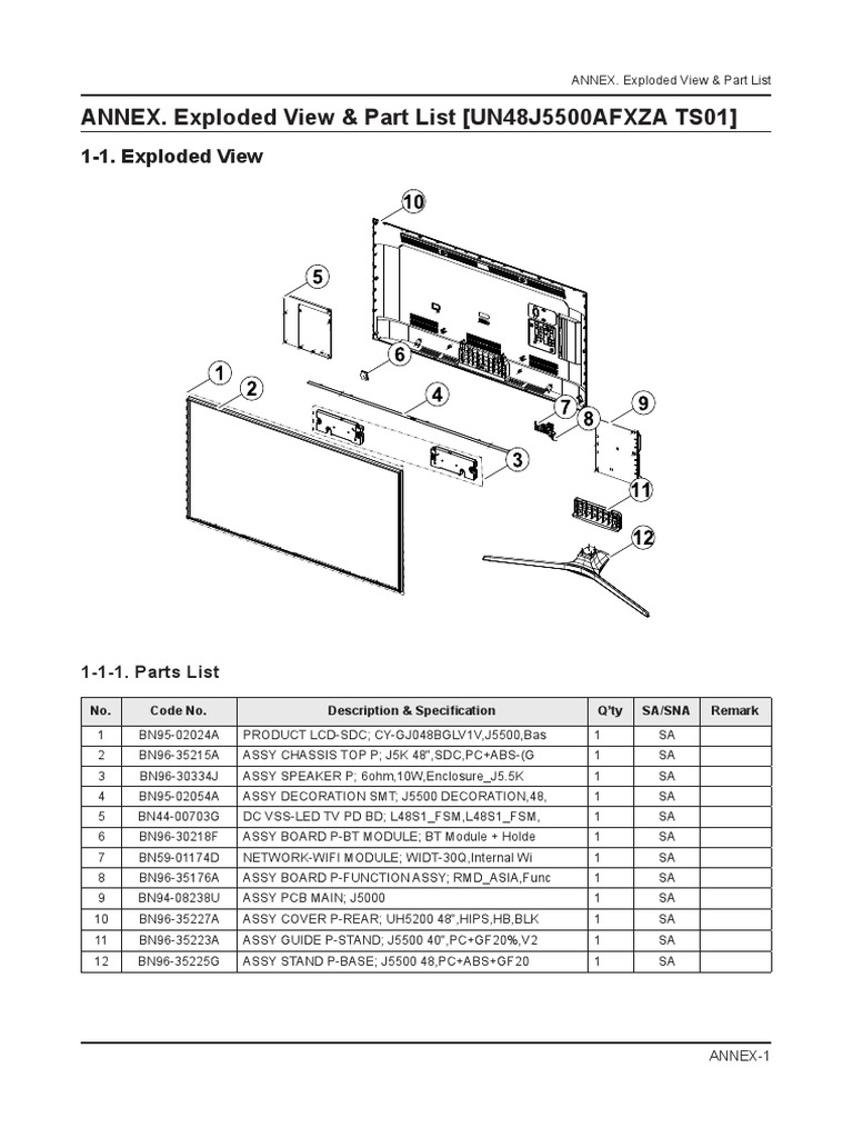 Annex Exploded View-Part List-Un48j5500afxza Ts01 | PDF | Physical Quantities | Metrology