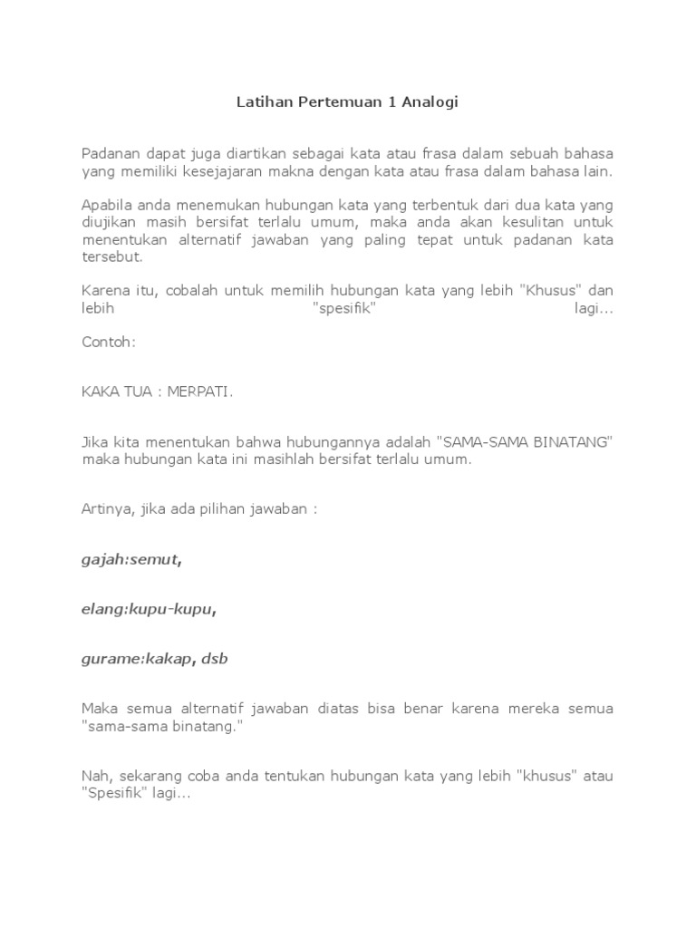 Latihan Pertemuan 1 Analogi - Kunci | PDF | Seni & Disiplin Bahasa | Kajian Bahasa Asing