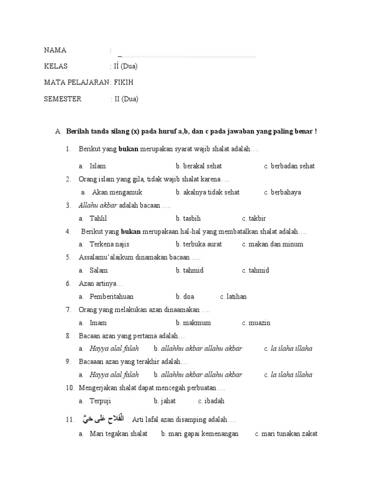 Soal Fikih Kelas 2 | PDF