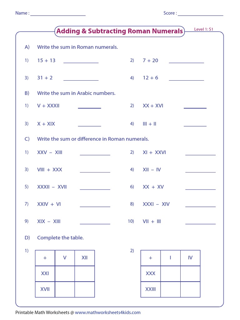 Adding & Subtracting Roman Numerals | PDF | American Football Bowls ...