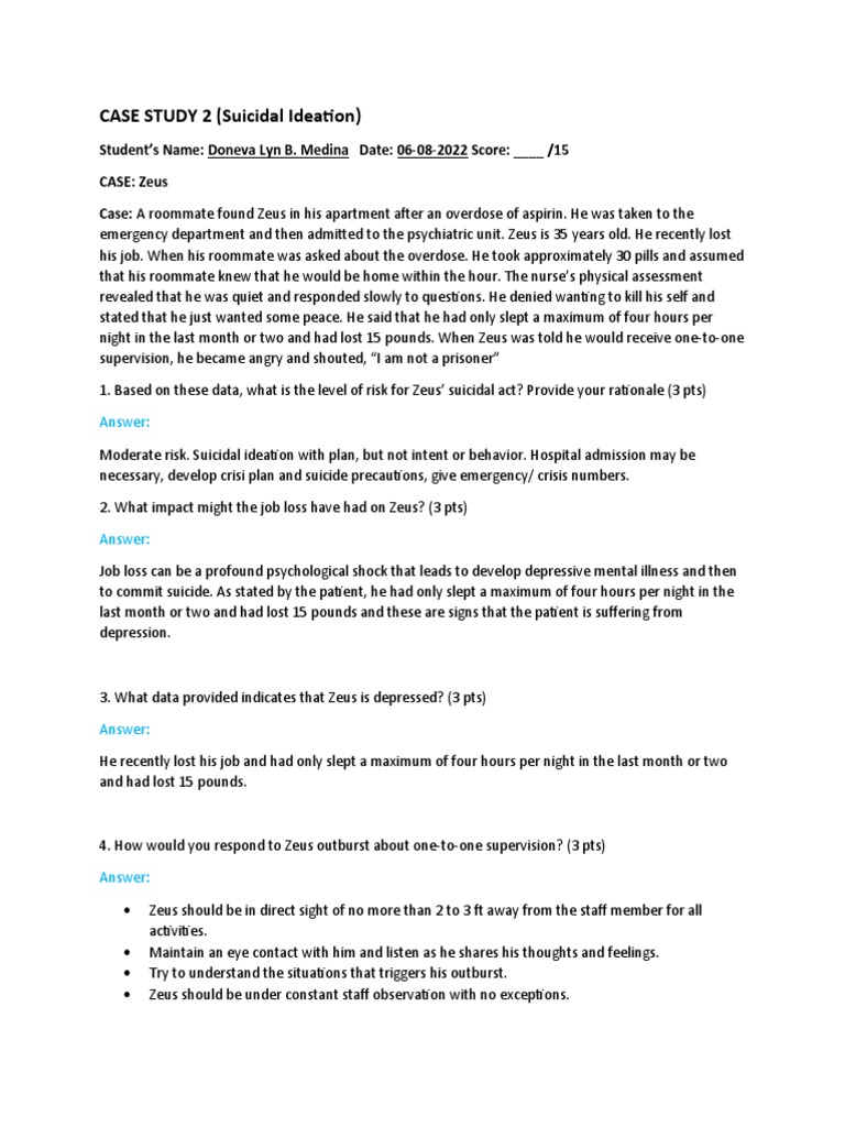 CASE STUDY 2 (Suicidal Ideation) | PDF | Mental Disorder | Psychiatry