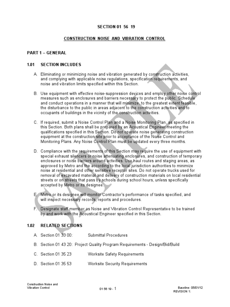 Sample Noise & Vibration Plan | PDF | Noise | Acoustics