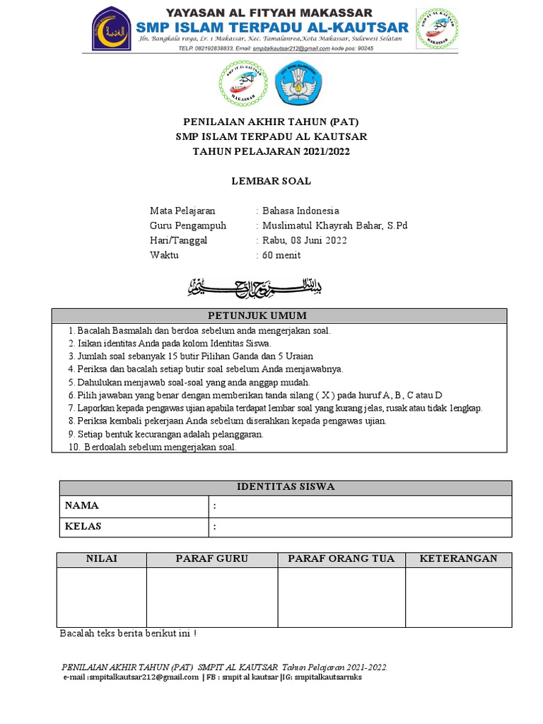 Soal Pat Bindoo | PDF