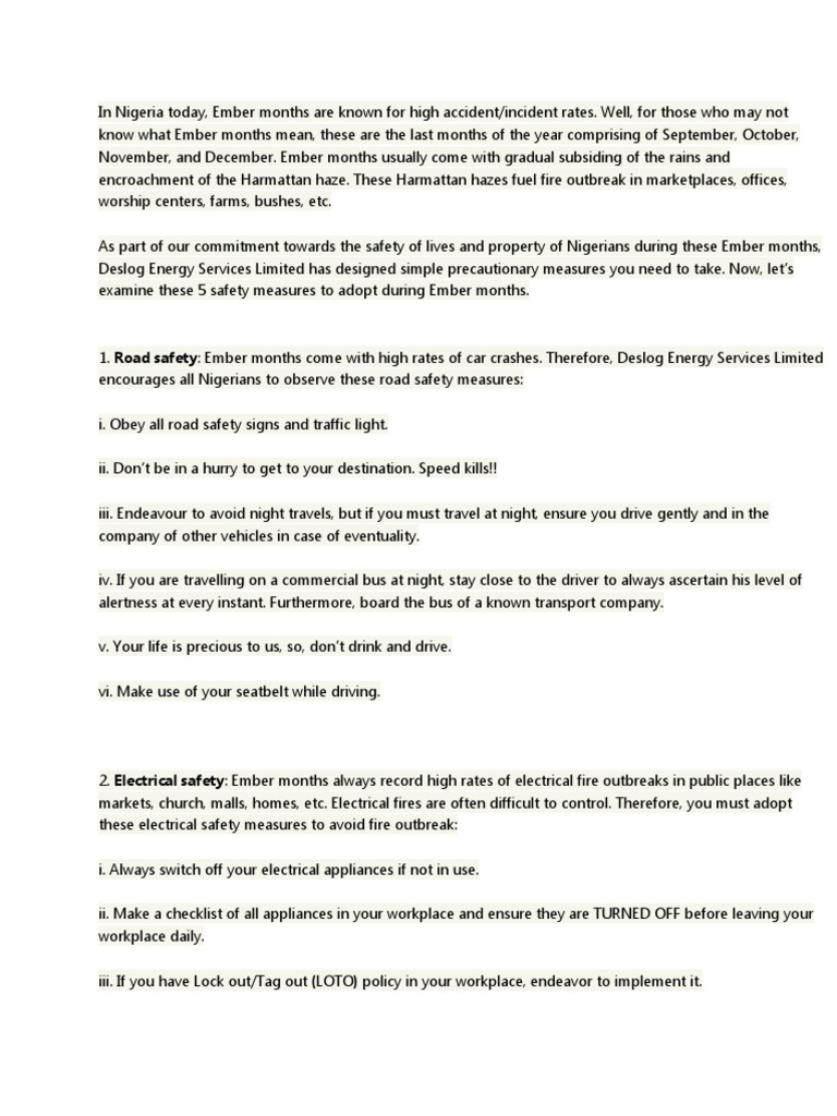 Five Safety Measures to Adopt During Ember Months in Nigeria: A Guide ...