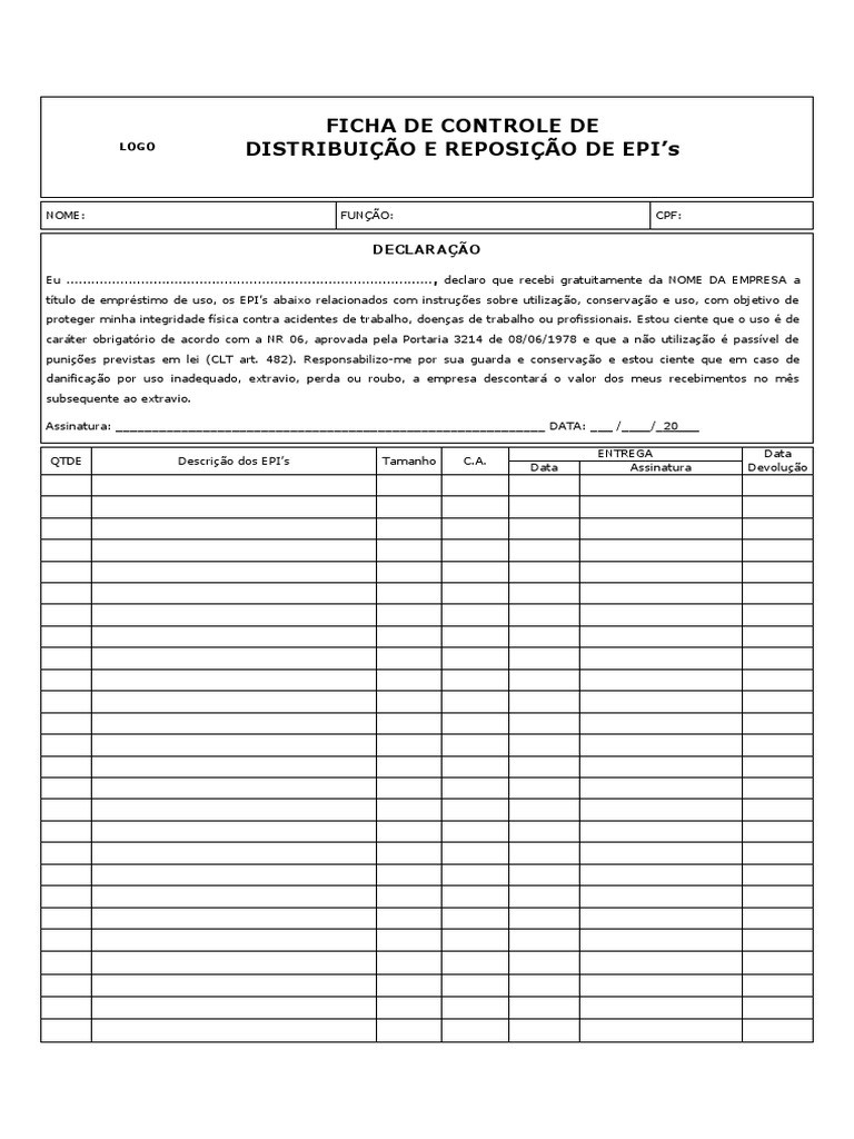 Modelo Ficha de Epi 2022 | PDF