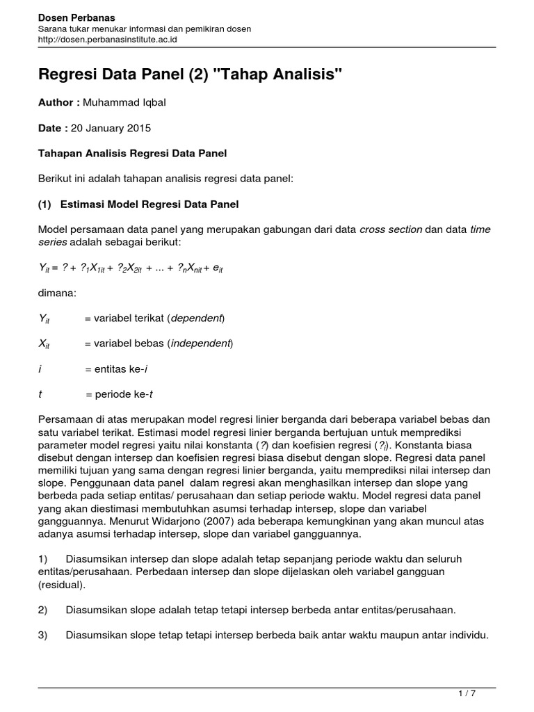 Regresi Data Panel 2 Tahap Analisis | PDF