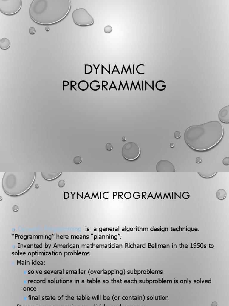Dynamic Programming Techniques for Solving Optimization Problems ...