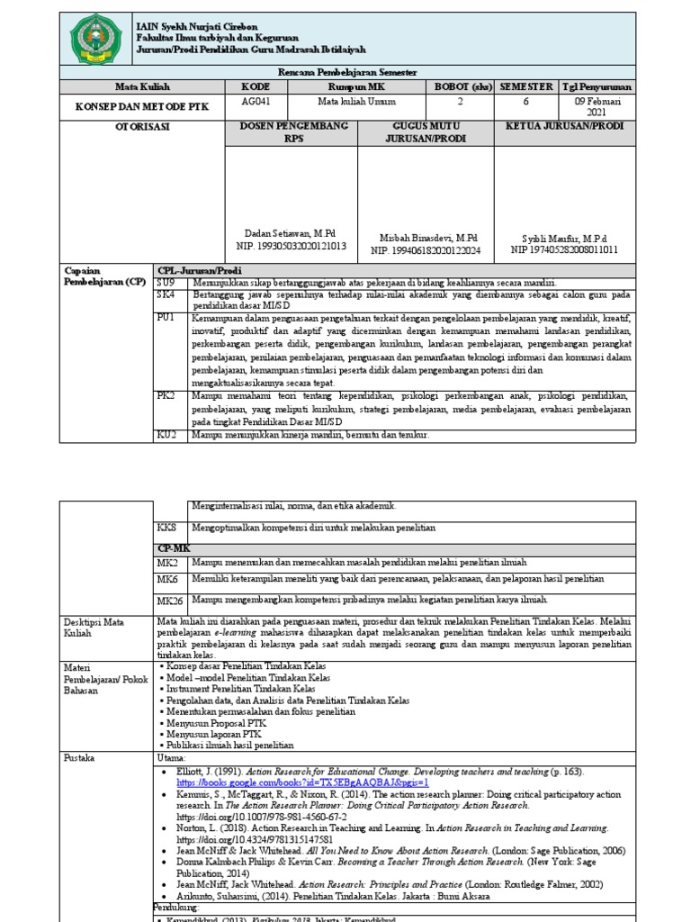 RPS Konsep Dan Metode PTK | PDF | Seni