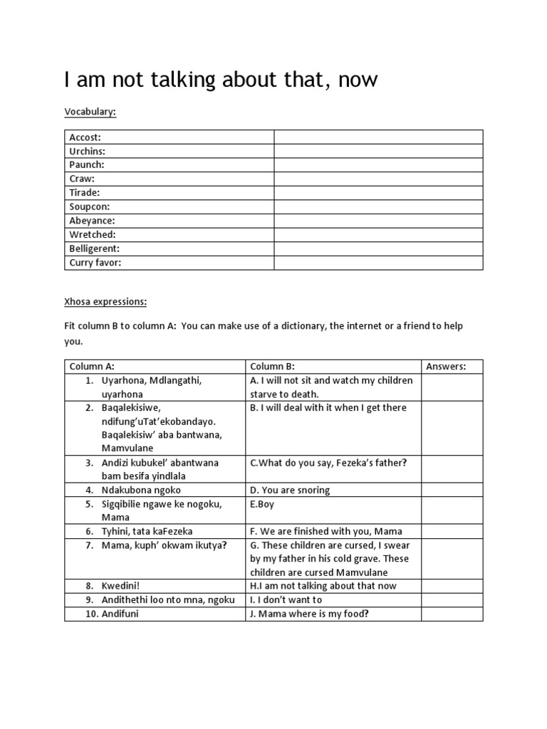 Eng FAL GR 10 I Am Not Talking About That Nou Questions AT | PDF | Irony