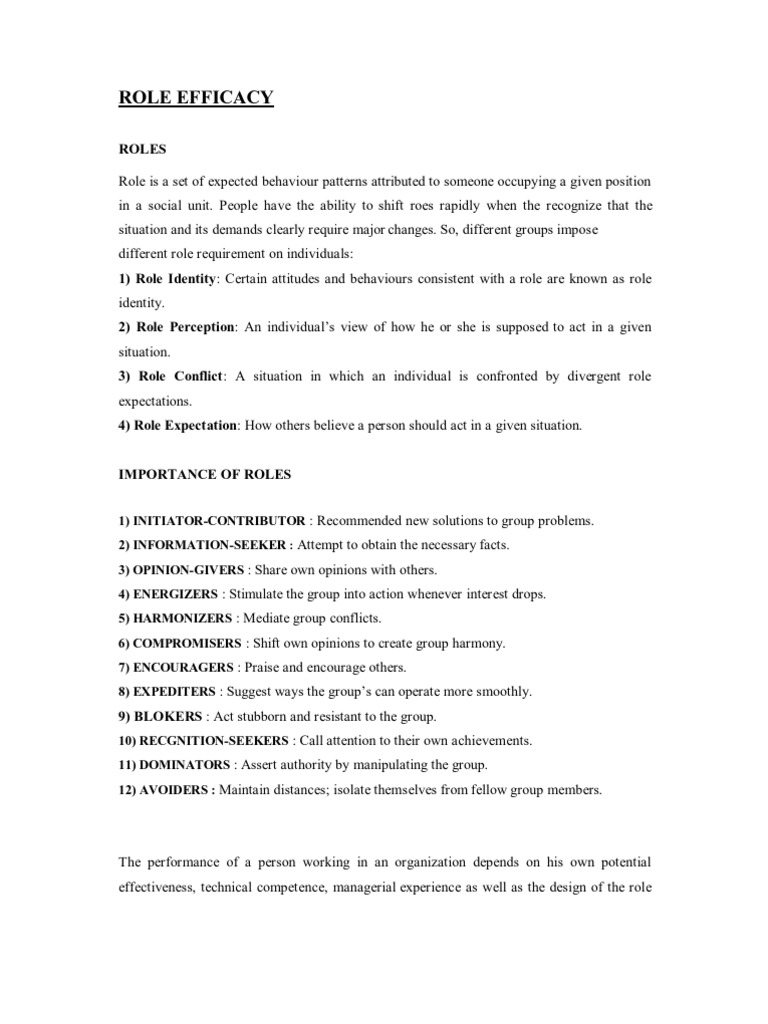 Role Efficacy | PDF | Competence (Human Resources) | Creativity