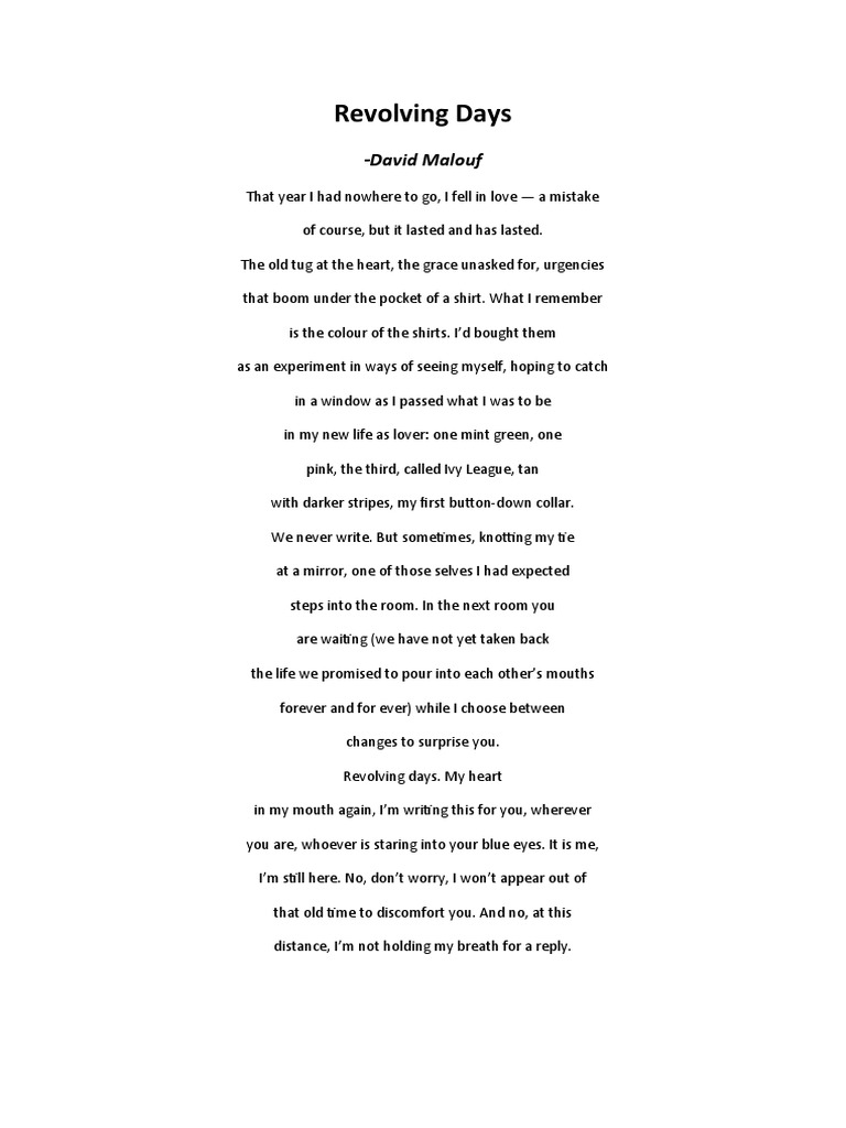 Revolving Days: - David Malouf | PDF | Poetry | Rhyme