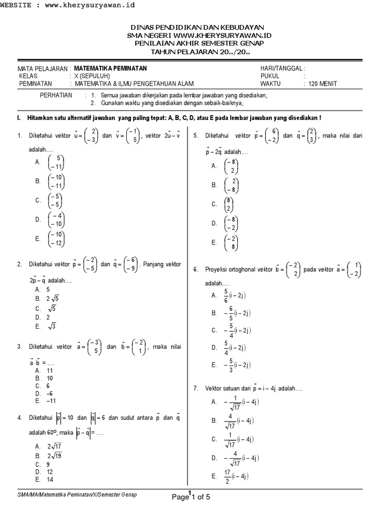 Soal PAT MTK Peminatan Kelas X K13 | PDF