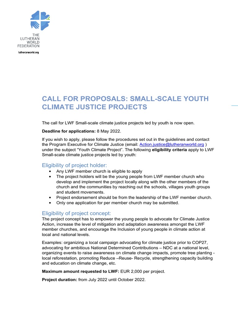 Call For Proposals: Small-Scale Youth Climate Justice Projects | PDF ...
