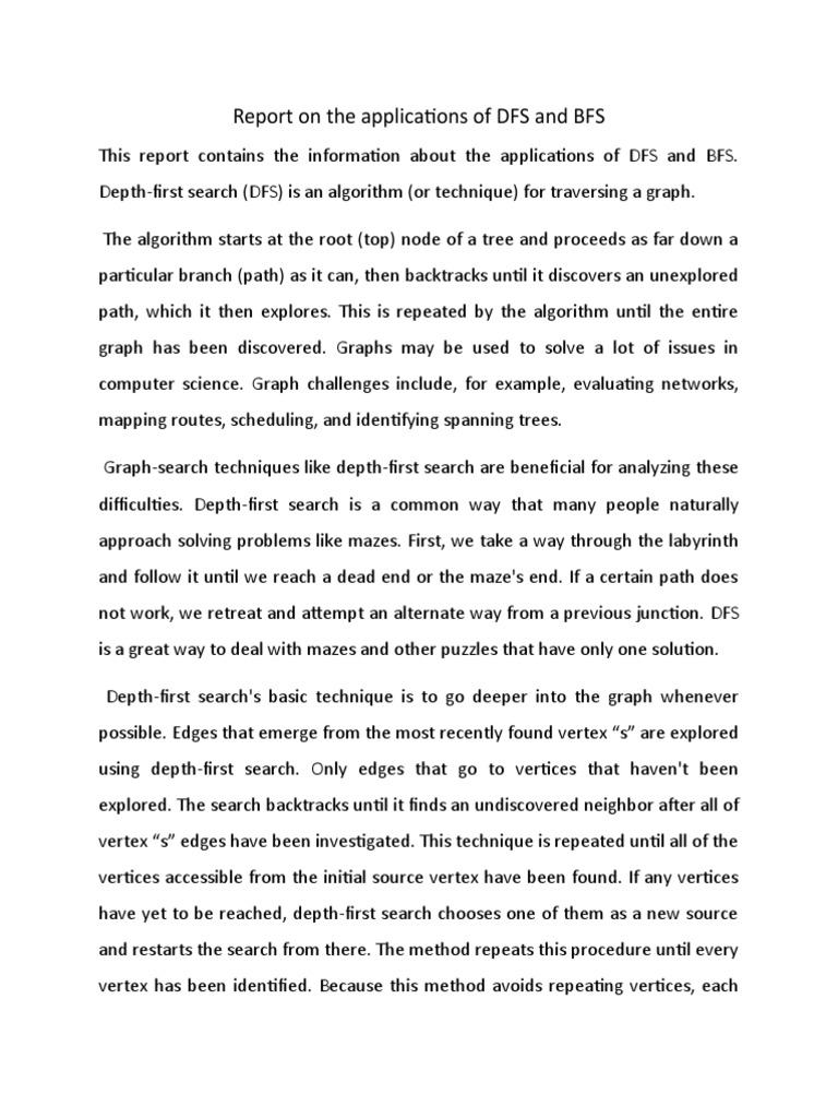 Report On The Applications of DFS and BFS | PDF | Applied Mathematics ... Report On The Applications of DFS and BFS | PDF | Applied Mathematics ...