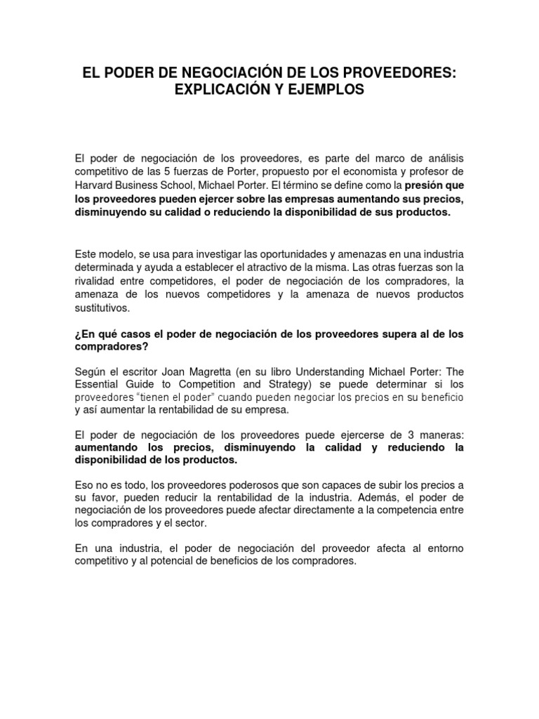 El Poder de Negociación de Los Proveedores | PDF | Business | Economias