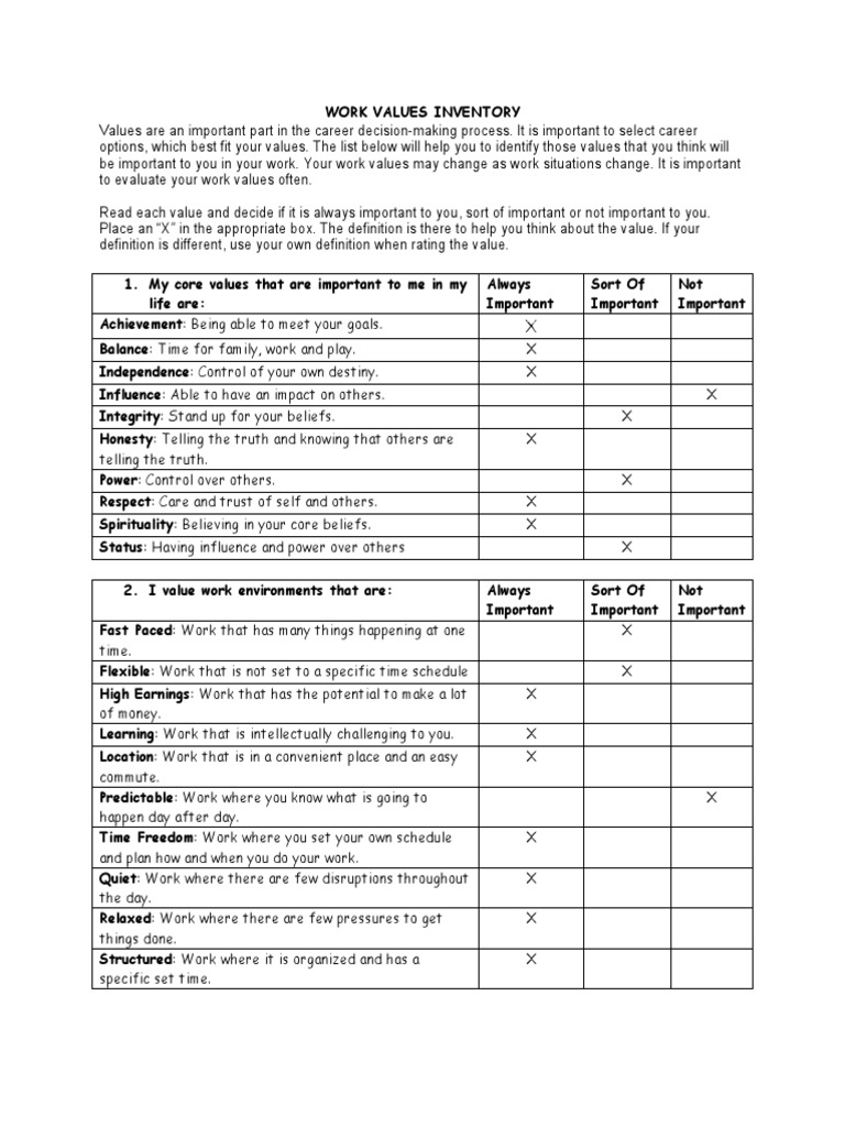 3 Work Values Inventory | PDF | Leadership | Value (Ethics)