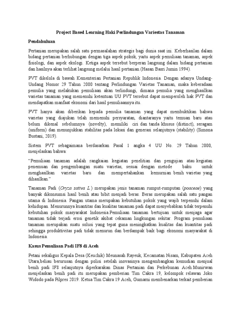 Project Base Learning Haki Perlindungan Variestas Tanaman | PDF