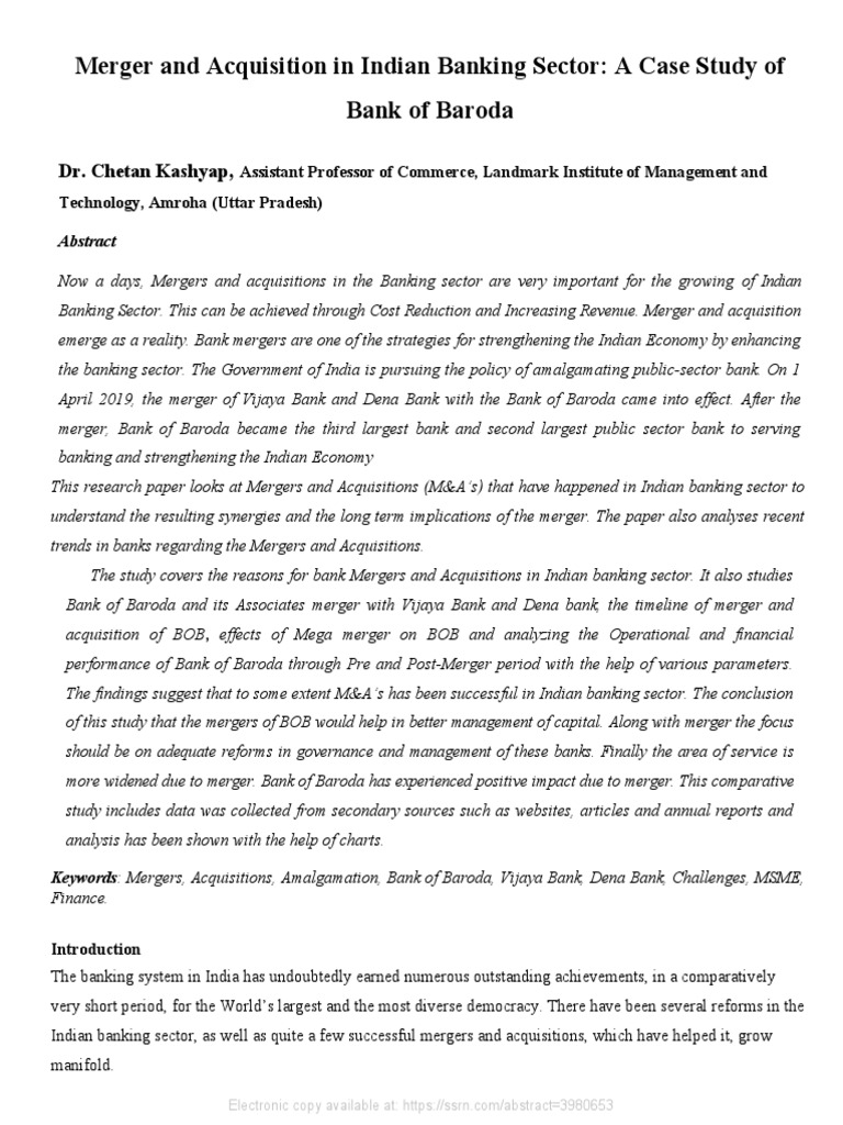 Merger and Acquisition in Indian Banking Sector: A Case Study of Bank ...