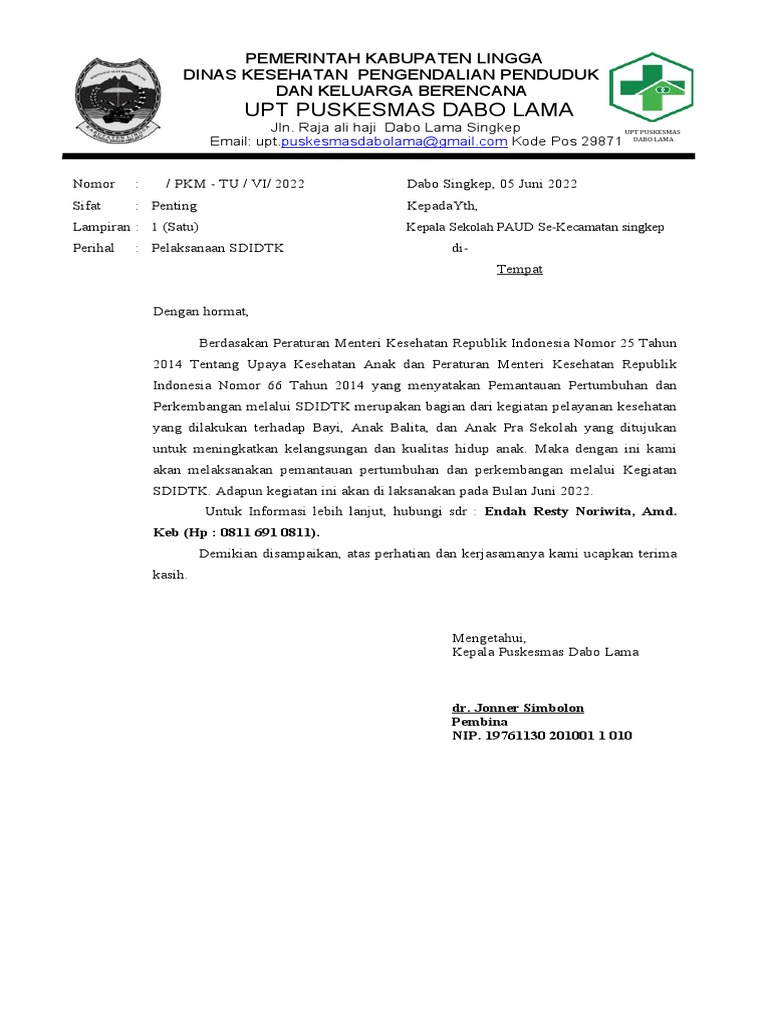 Surat Pelaksanaan Sdidtk 2022 Paud | PDF