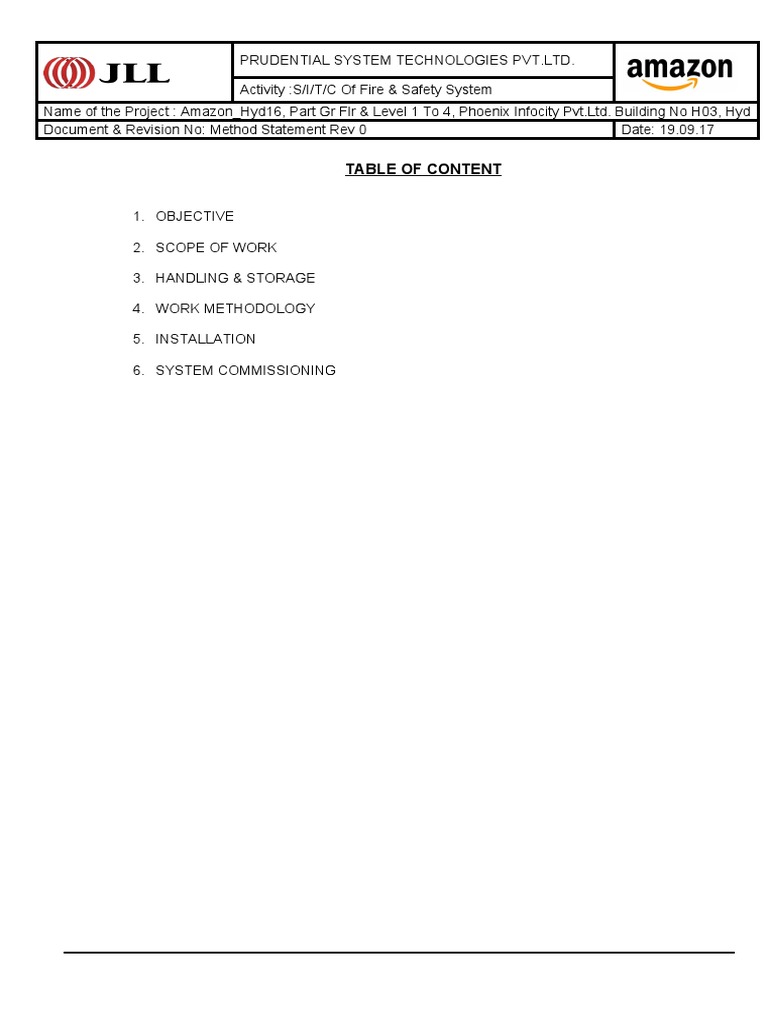Amazon Hyd16 - Method Statement - Fire & Saffety System - 180917 | PDF ...