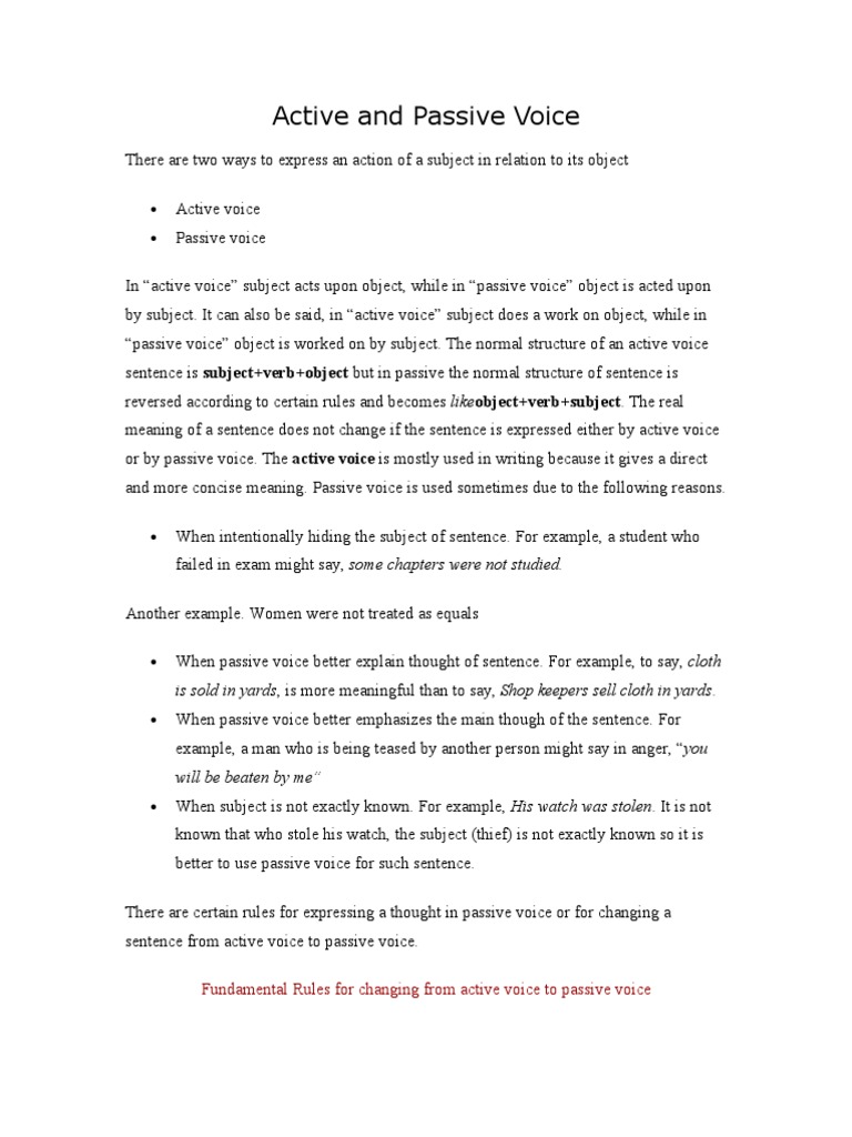 Active and Passive Voice | PDF