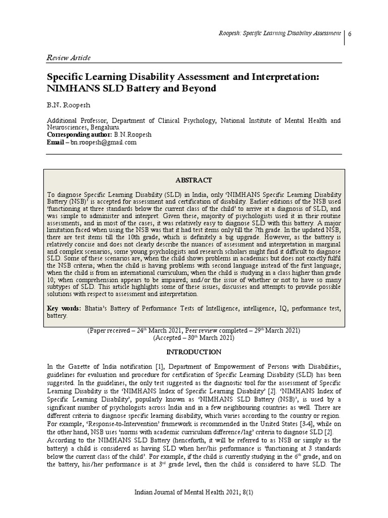 Specific Learning Disability Assessment Guide | PDF | Reading ...