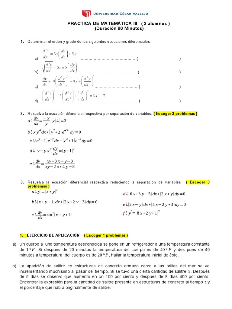 Practica Calificada Edo | PDF | Temperatura | Ecuaciones