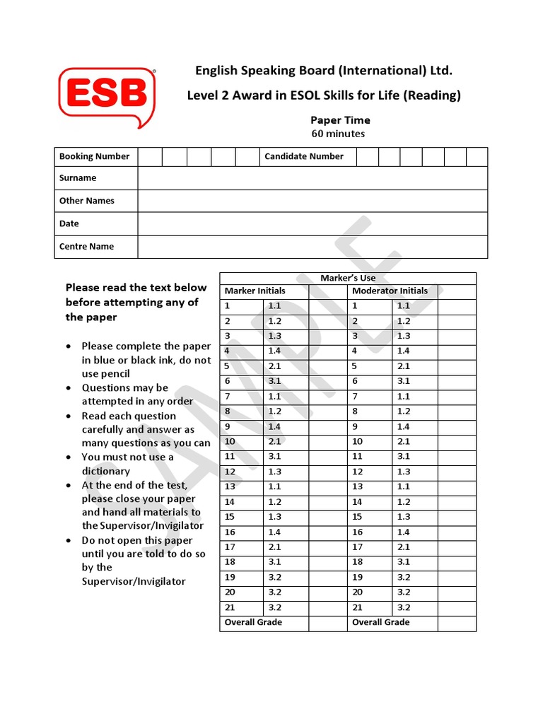 Level 2 Reading Sample Paper 1 CA v3 Dec17 | PDF | United Kingdom ...