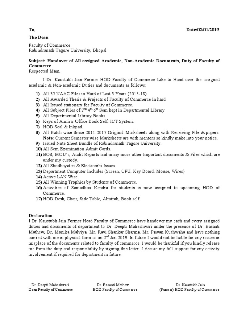 Handover Letter | PDF