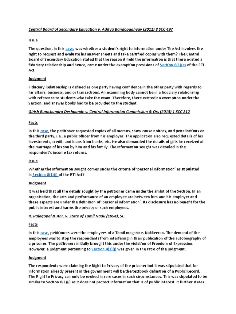 Landmark Case On RTI | PDF | Supreme Court Of India | Judgment (Law)