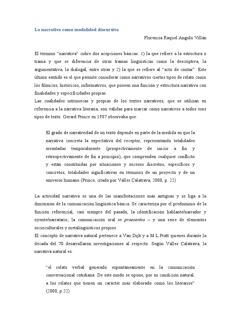 La Narrativa Como Modalidad Discursiva - Florencia Angulo Villán | PDF ...