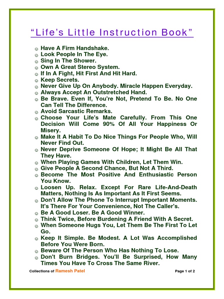 "Life's Little Instruction Book": Ramesh Patel | PDF