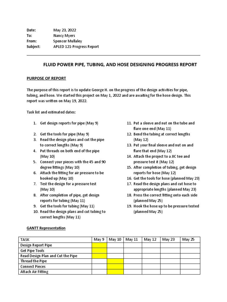 Progress Report | PDF | Pipe (Fluid Conveyance) | Tools