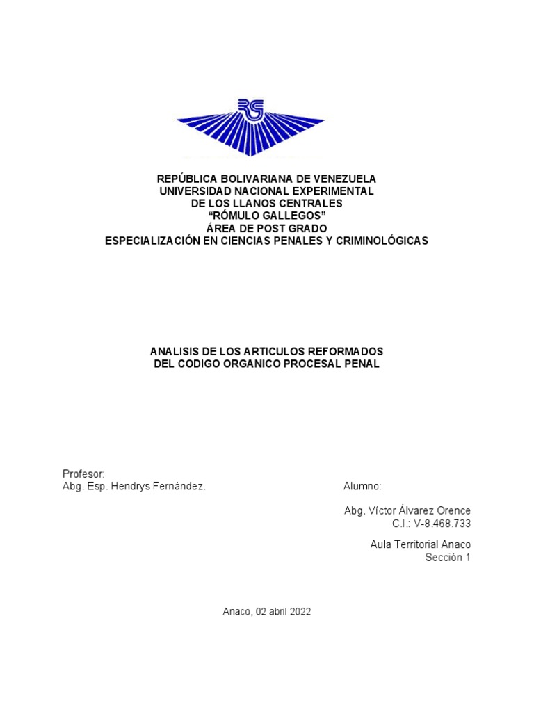 Analisis de Los Artículos Reformados en El COPP | PDF | Pena capital | Derecho penal