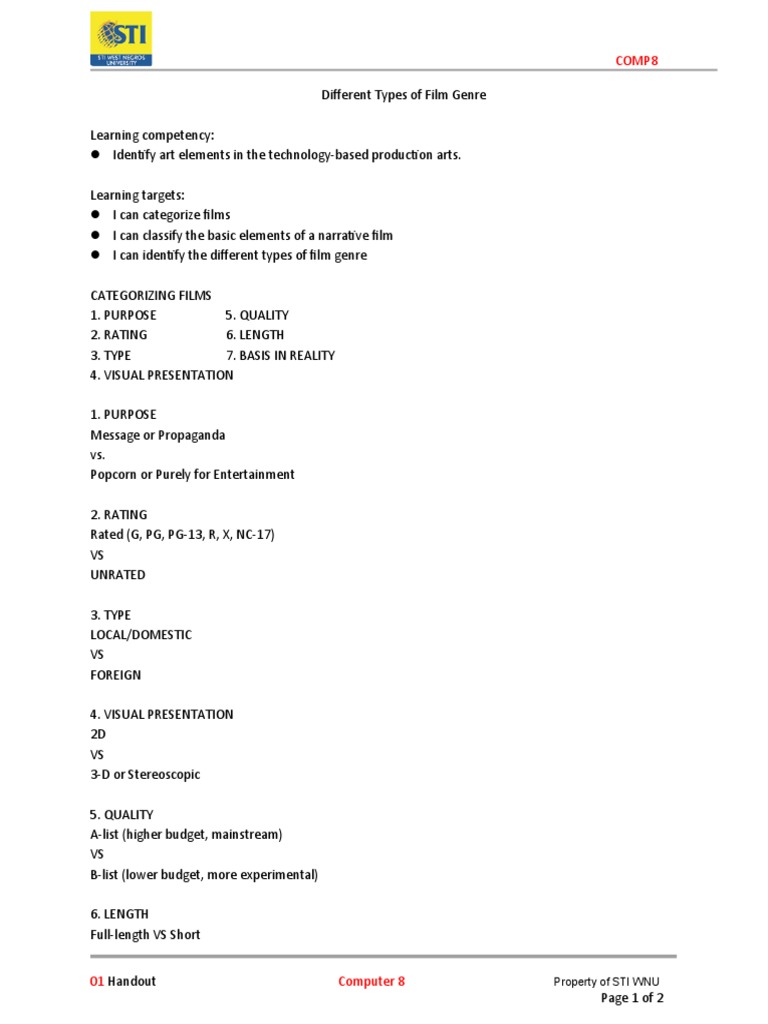 Grade 8 Computer Lesson 1 Different Types of Film Genre | PDF | Genre ...