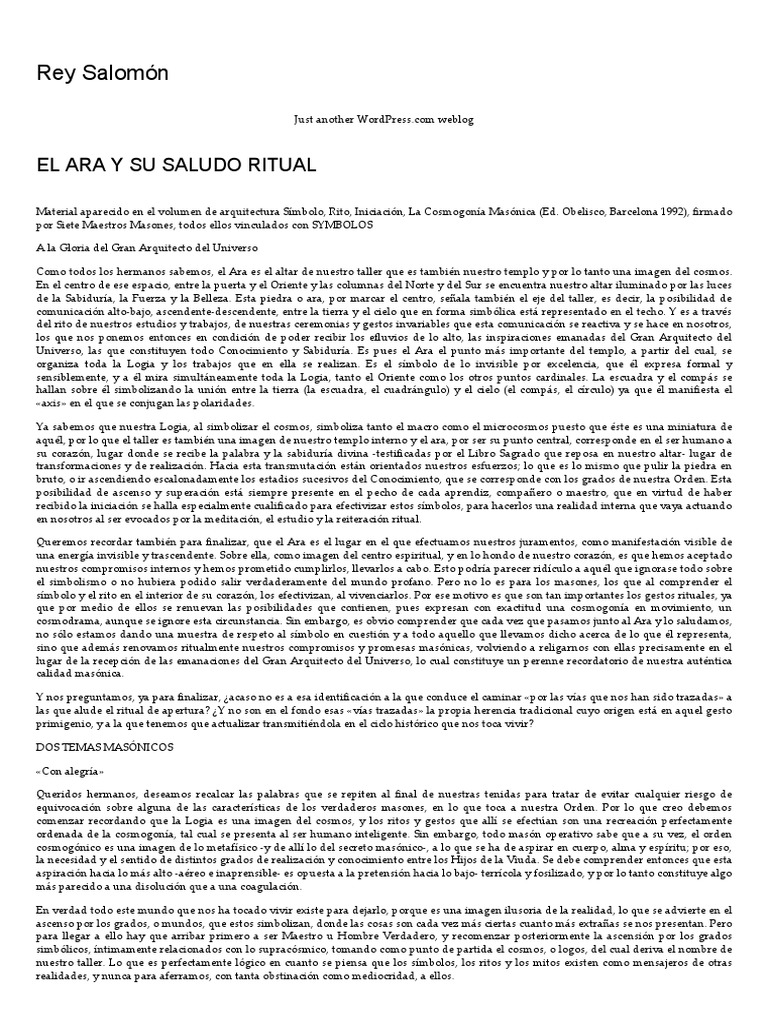 El Ara: Simbolismo y Ritual Masónico | PDF | Masonería | Altar