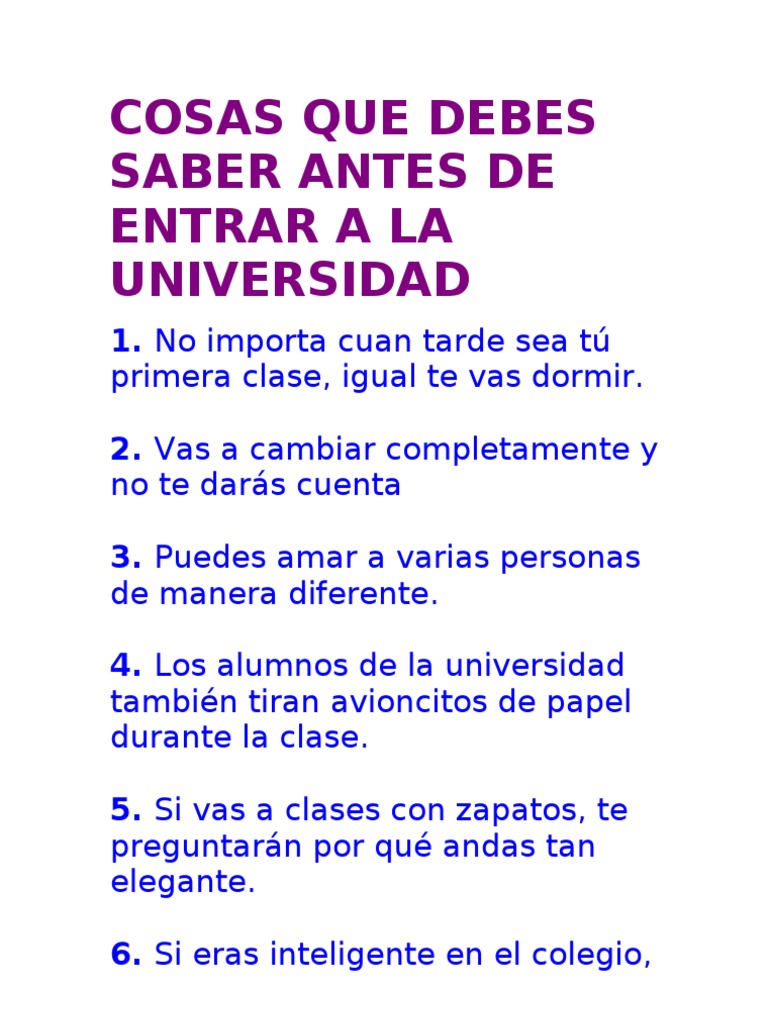 Cosas Que Debes Saber Antes de Entrar A La Universidad | PDF | Ocio