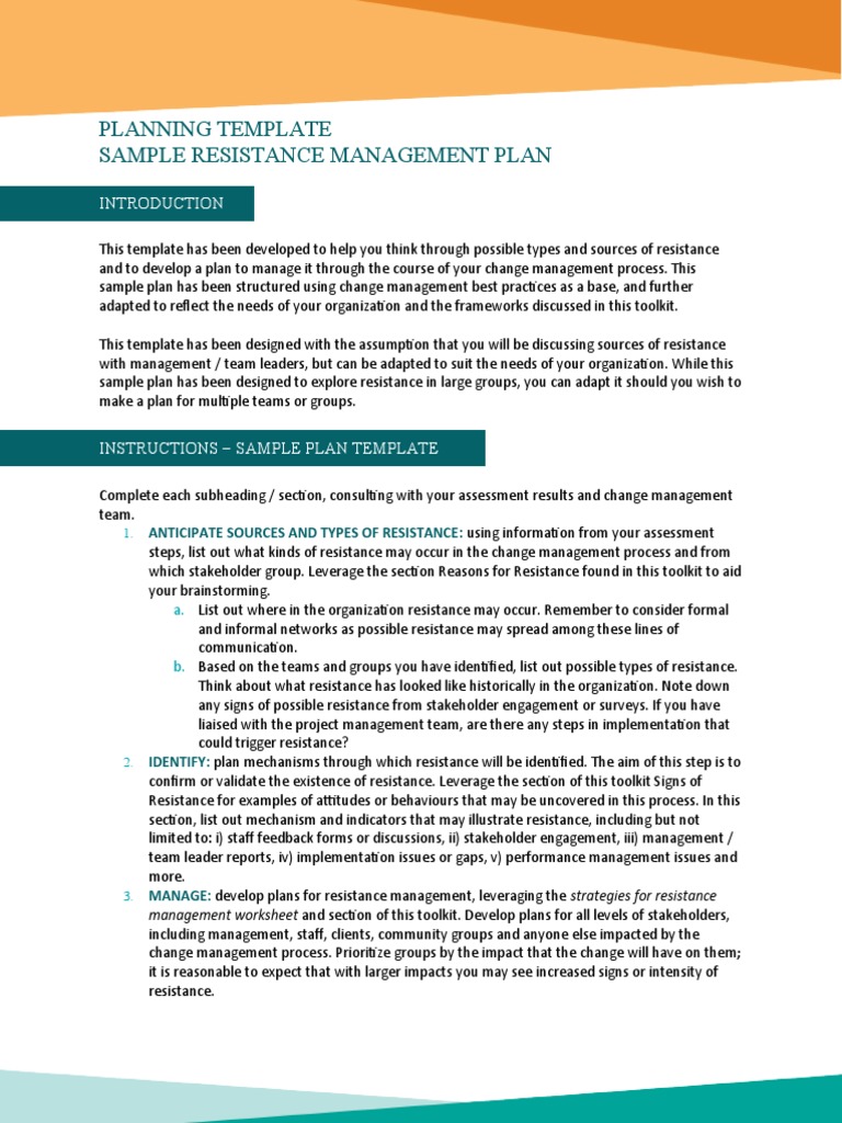 Planning Template Sample Resistance Management Plan: Anticipate Sources ...
