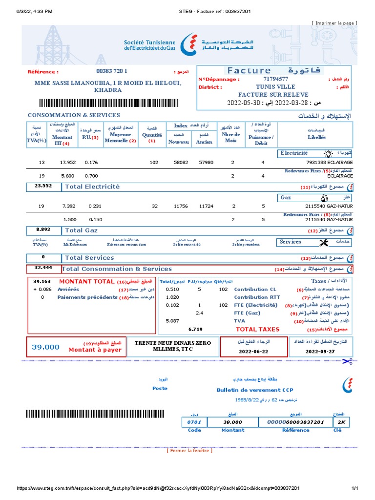 STEG - Facture Ref - 003837201 | PDF