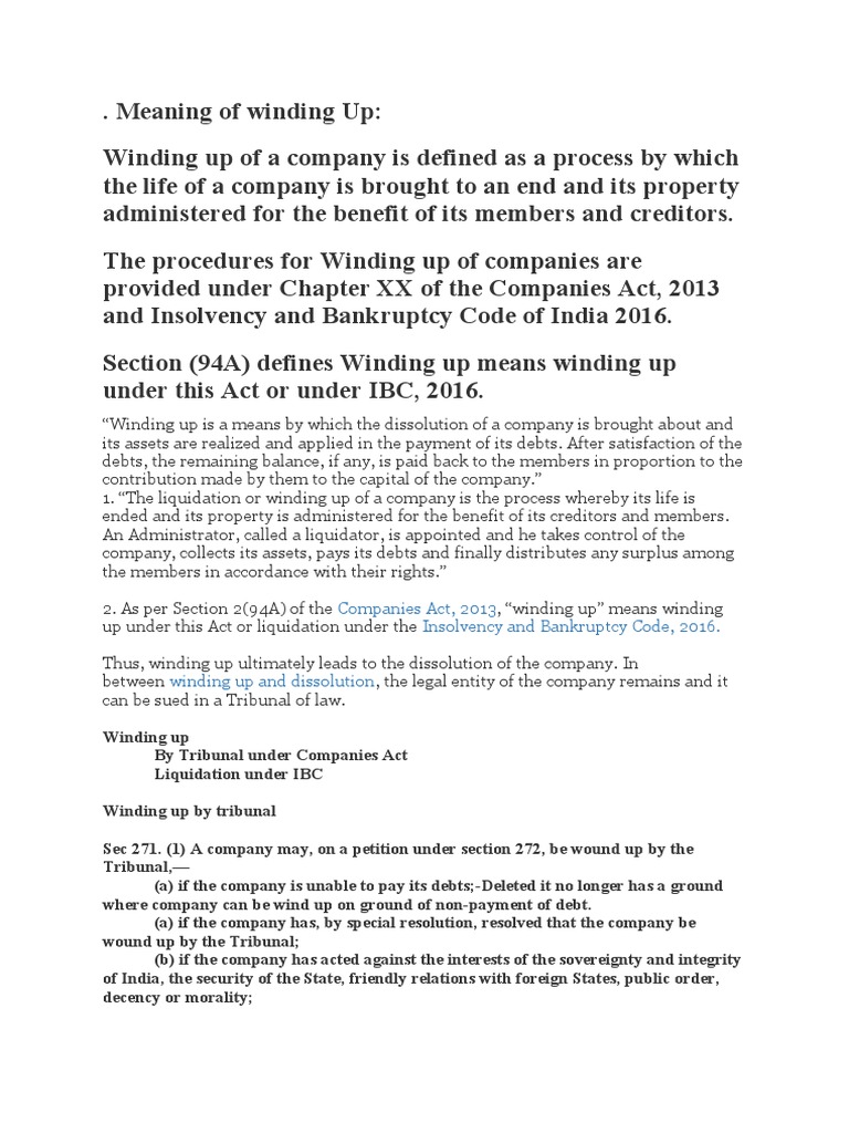 Meaning of Winding Up | PDF | Liquidation | Bankruptcy