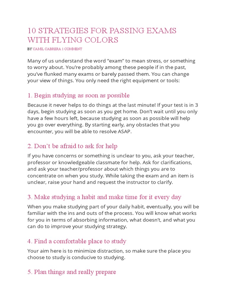 10 Strategies For Passing Exams With Flying Colors | PDF | Test ...