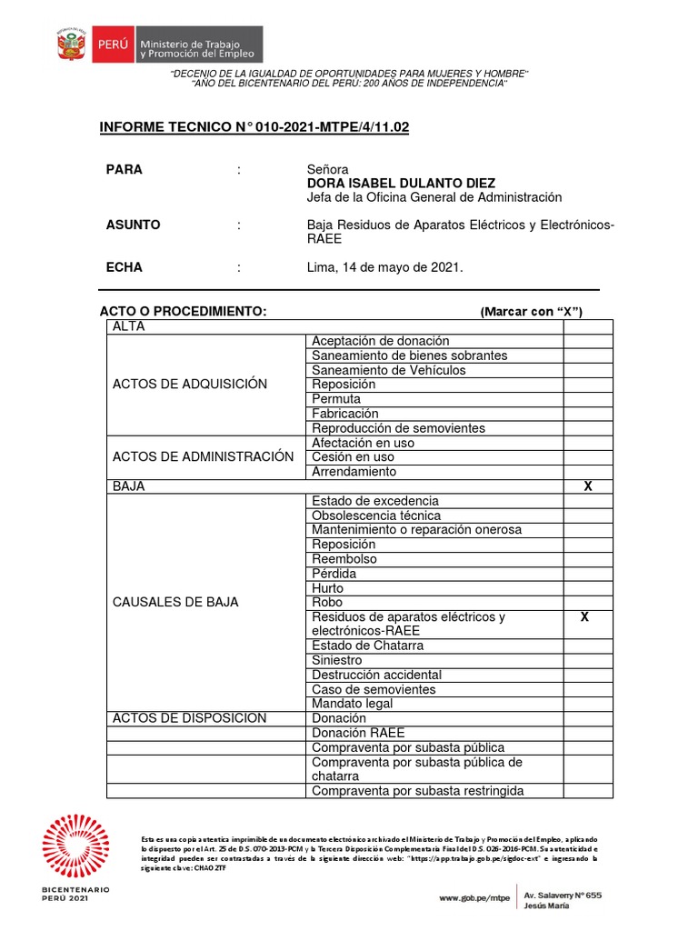 Informe Tecnico #0010-2021-Raee | PDF | Residuos | Regulación