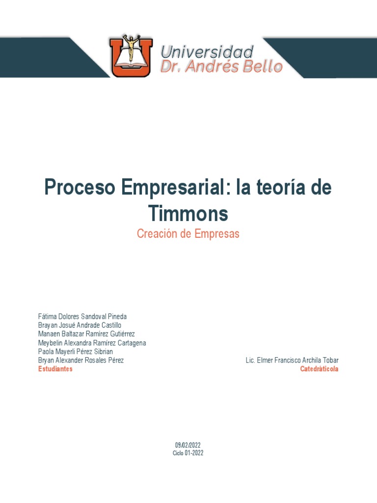 Proceso Empresarial - Teoria de Timmons | PDF | Iniciativa empresarial ...